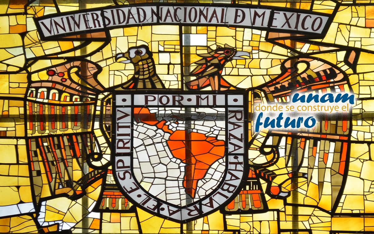 El escudo de la UNAM y el lema “Por mi raza hablará el espíritu ...